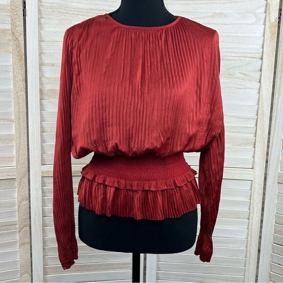Current Air | Tops | Current Airshirred Smocked Waist Peplum Burgundy ...